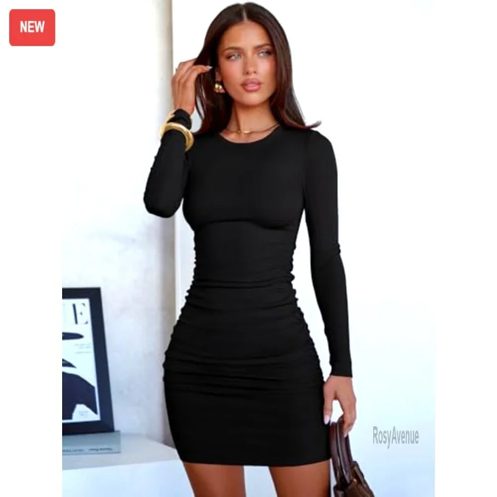 Dresses | Slim Fit Rib Knit Bodycon Dress Long Sleeve Party Cocktail ...